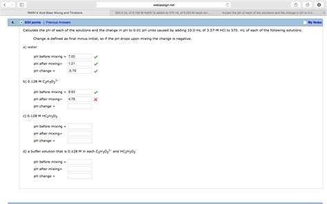 solved calculate the ph of each of the solutions and the
