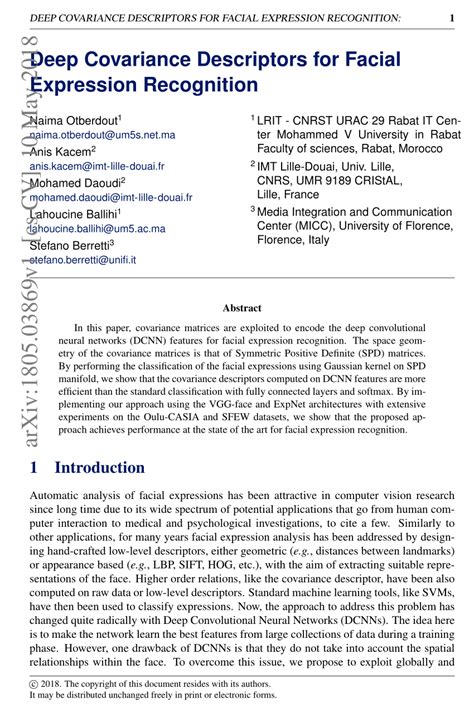 Pdf Deep Covariance Descriptors For Facial Expression Recognition