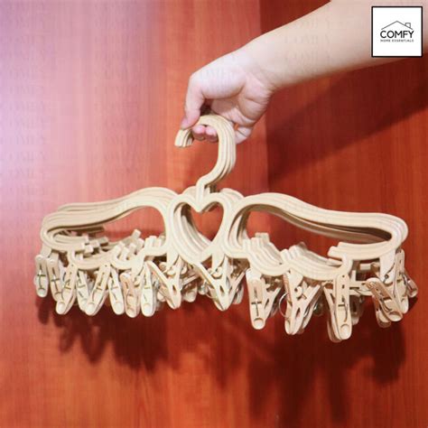 6pcs Set Trendy Beige Color 10 Clips Angel Hanger 16 Quality Clothes Hanger With Sipit Class