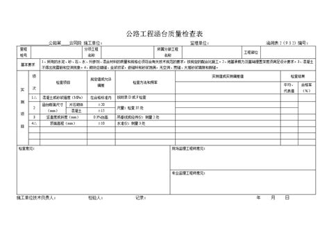 涵洞表2 公路工程涵台质量检查表 doc 路桥工程 土木在线