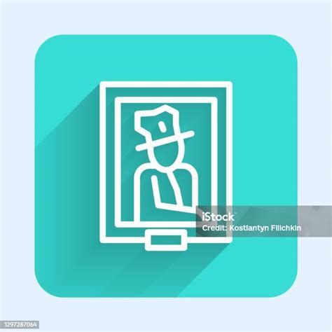 긴 그림자로 고립 된 박물관 아이콘의 흰색 줄 초상화 사진 녹색 정사각형 버튼입니다 벡터 예술 조각상에 대한 스톡 벡터 아트 및 기타 이미지 Istock