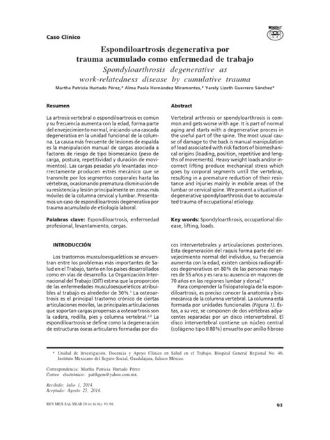 Espondiloartrosis Mexico Pdf La Columna Vertebral Articulación