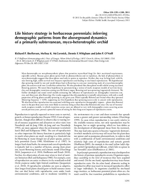 Pdf Life History Strategy In Herbaceous Perennials Inferring