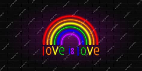 Lgbt 커뮤니티 프라이드 월 벽돌 벽 배너 벡터 그림을 위한 네온 빛나는 Lgbt 무지개 배너 프리미엄 벡터