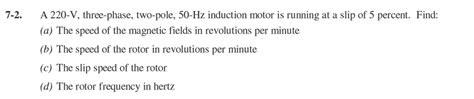 Solved 7 2 A 220 V Three Phase Two Pole 50 Hz Induction
