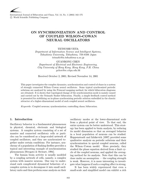Pdf On Synchronization And Control Of Coupled Wilson Cowan Neural