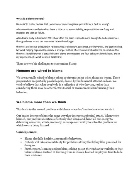 What Is A Blame Culture Pdf Behavior Cognition
