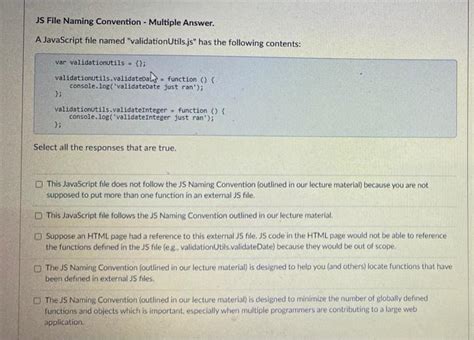 Solved JS File Naming Convention Multiple Answer A Chegg