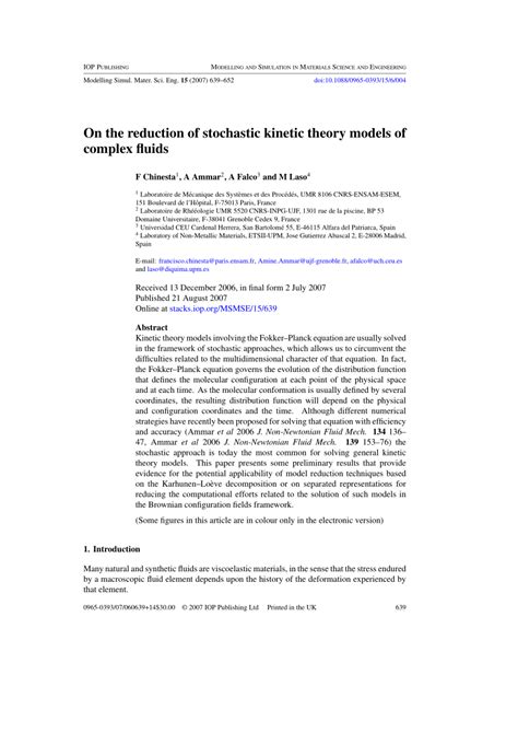 pdf on the reduction of stochastic kinetic theory models of complex