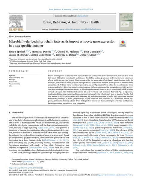Microbially Derived Short Chain Fatty Acids Impact Astrocyte Gene