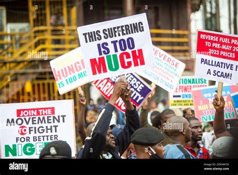 Lagos Nigeria August 1 Protesters Displaying Placards With