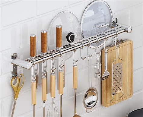 Amazon QNwood Set Of Pot Rack Hanging Wall Mounted Knife Pot Lid Holders Black Sliding