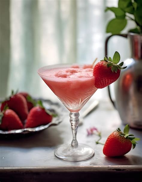 Premium Ai Image Refreshing Summer Drink With Strawberry Slices In