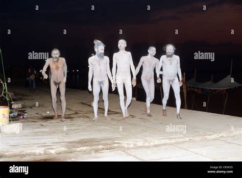 Shiva Sadhus Often Walk Naked Bodys Smeared With Ashes Varanasi Uttar Pradesh India Asia