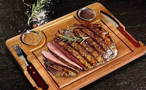 Steak Wood Serving Board Acacia Sizzling Meat Plate Set