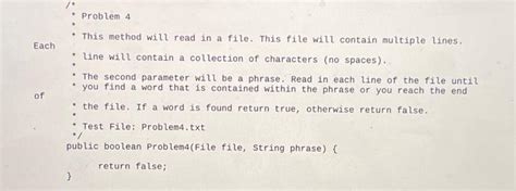 Solved Problem 4 This Method Will Read In A File This Chegg