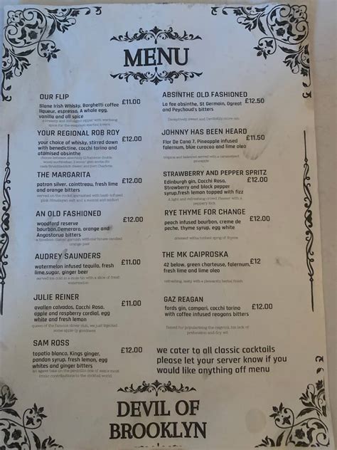 Menu At Devil Of Brooklyn Pub And Bar Glasgow