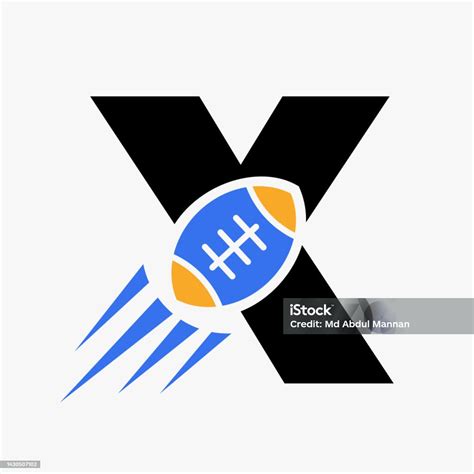 편지 X 럭비 로고 개념 움직이는 럭비 볼 아이콘 럭비 스포츠 로고 타입 심볼 벡터 템플릿 경기 스포츠에 대한 스톡 벡터 아트