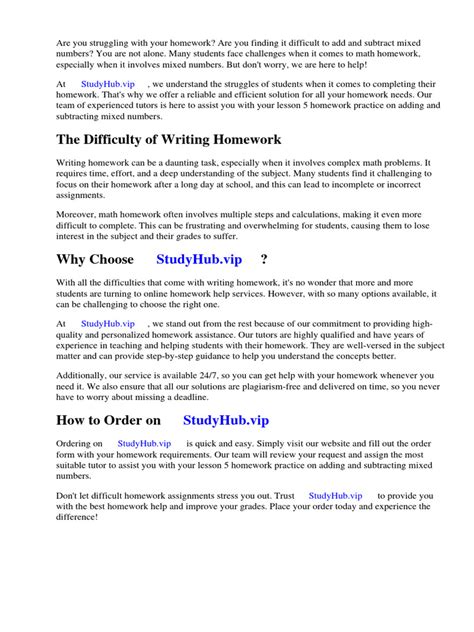 Lesson 5 Homework Practice Add And Subtract Mixed Numbers Pdf Worksheet Numbers