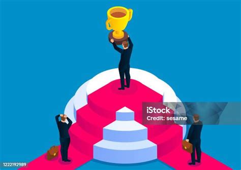 성공과 실패 트로피와 트로피없이 우울한 사업가와 사업가 1위에 대한 스톡 벡터 아트 및 기타 이미지 1위