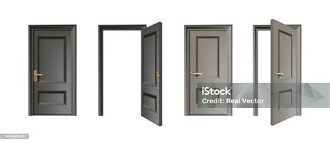 3d 현실적인 벡터 아이콘 세트입니다 닫힌 문과 열린 문이있는 문 세트 입구 컬렉션 문에 대한 스톡 벡터 아트 및 기타 이미지 문 3차원 형태 모던 양식 Istock