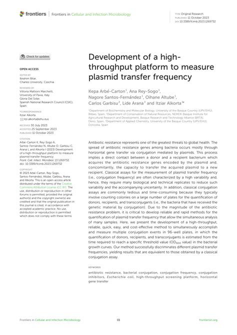 Pdf Development Of A High Throughput Platform To Measure Plasmid Transfer Frequency