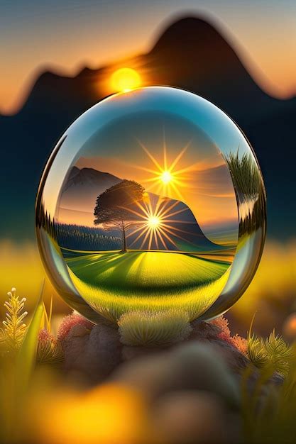 Premium Ai Image Tiny World In A Glass Bubble Marble In A Grass Field