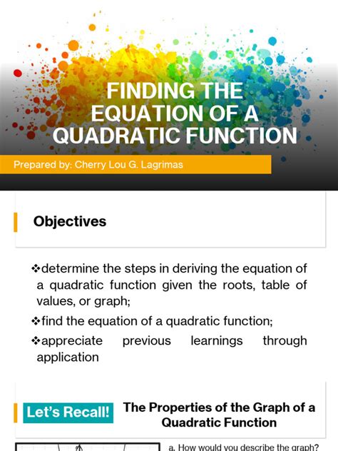 Q2 Finding The Equation Of A Quadratic Function Pdf Quadratic Equation Function Mathematics