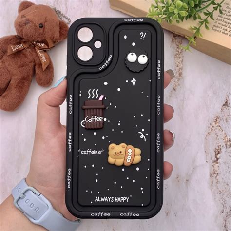 قاب گوشی Galaxy A05 سامسونگ سیلیکونی Solid Case منحنی برجسته تدی و میکروب مشکی محافظ لنز دار کد