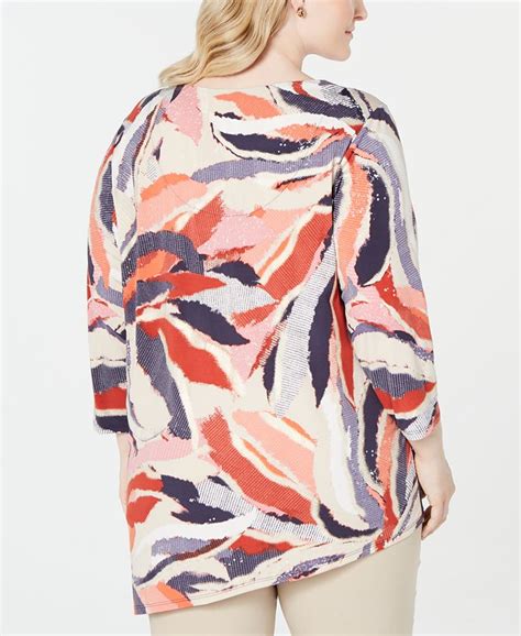 Jm Collection Plus Size Printed Asymmetrical Hem Top Created For Macy