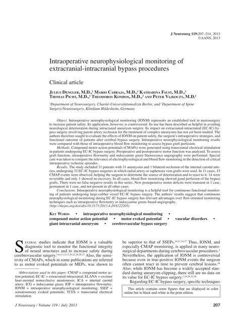 Pdf Intraoperative Neurophysiological Monitoring Of Extracranial Intracranial Bypass