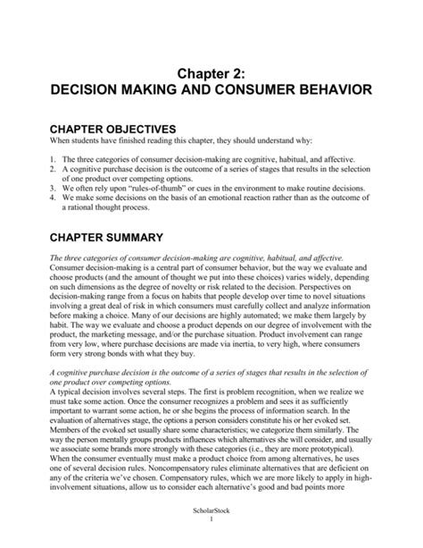Decision Making Consumer Behavior Chapter Summary