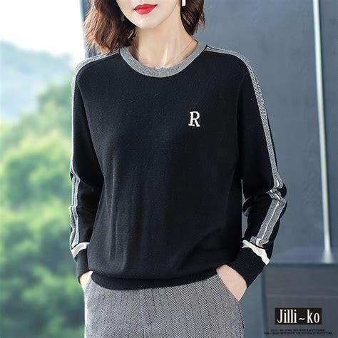 Jilli Ko 色織圓領時尚針織t恤 黃粉黑 薄針織 Yahoo奇摩購物中心