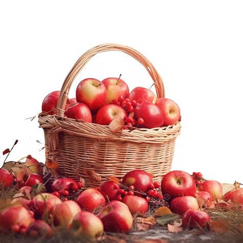 Frutas De Otoño Al Aire Libre PNG dibujos Canasta De Manzanas Rojas