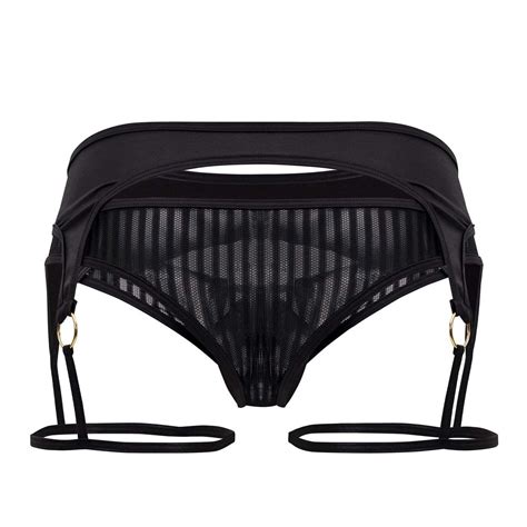Candyman Striped Garter Thong Black Inderwear