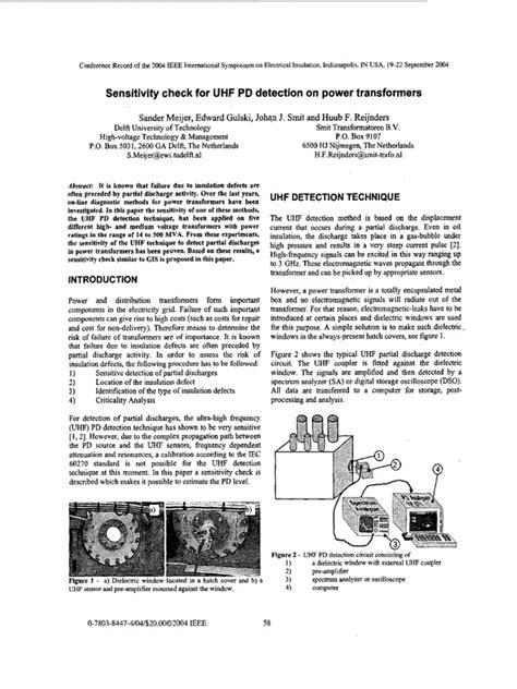 Sensitivity Check For Uhf Pd Detection On Power Transformers Pdf