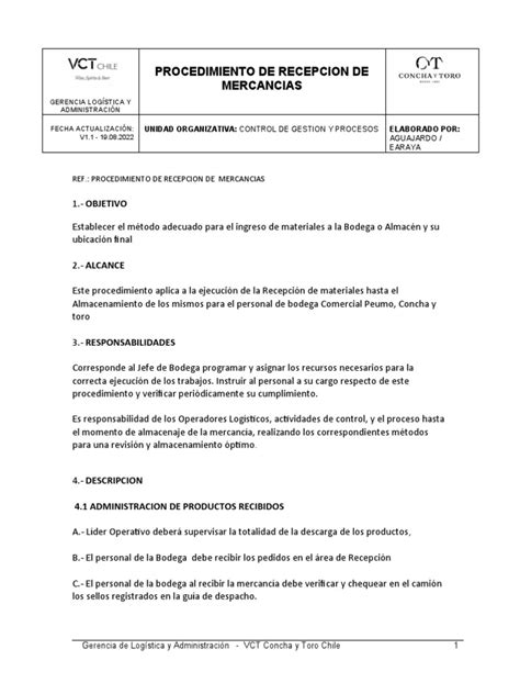 Procedimiento De Recepcion Pdf Logística Business