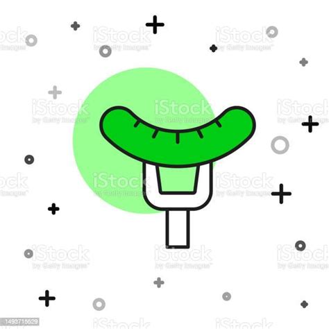 白い背景に分離されたフォークアイコンに塗りつぶされた輪郭ソーセージグリルソーセージとアロマサインベクトル いっぱいになるのベクターアート