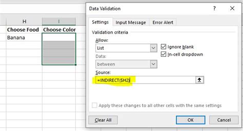 Microsoft Excel Data Validation Based On Another Cell And Two Column