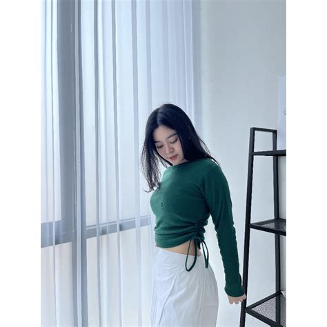 Jual Rose Baju Atasan Wanita Lengan Panjang Crop Top Tali Serut
