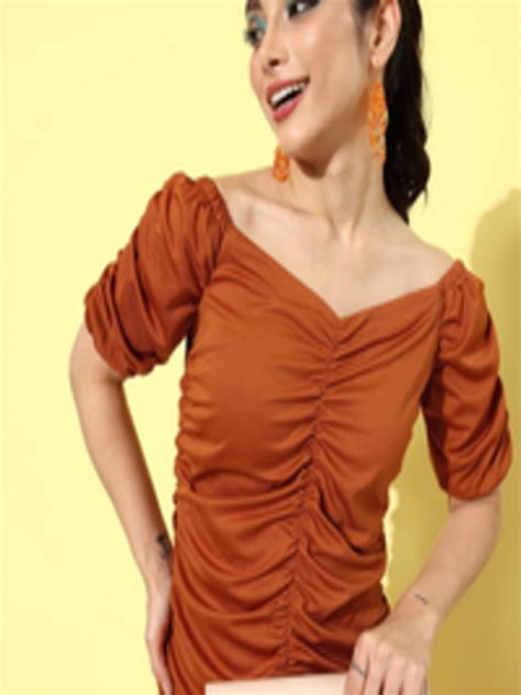 Buy Moda Rapido Tan Brown Party Lity Ruching Pattern Play Bodycon Dress