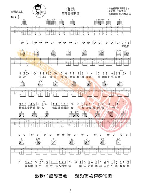 海鸥吉他谱 逃跑计划 海鸥G调原版指法 弹唱六线谱 搜谱啦