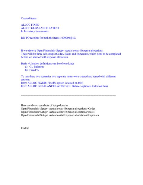 Opm Financials Expense Allocation Setup And Testing