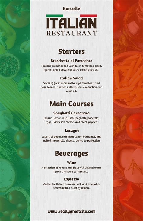 Italian Restaurant Menu Happy Hour Menu Bellinis Italian