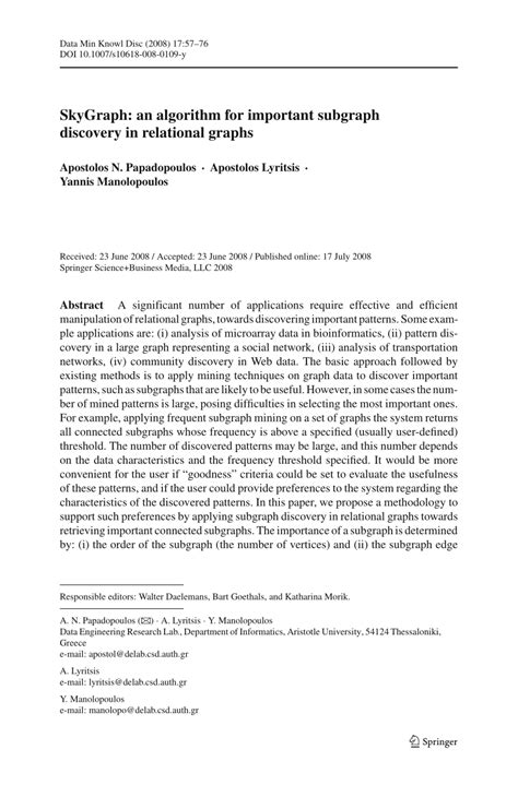 Pdf Skygraph An Algorithm For Important Subgraph Discovery In
