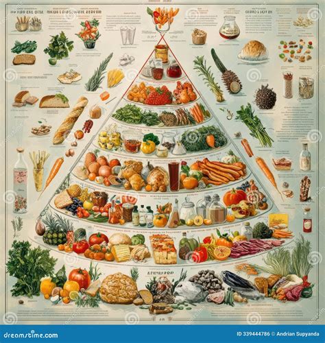 Vintage Food Pyramid Illustration Dietary Guide With Nutritional