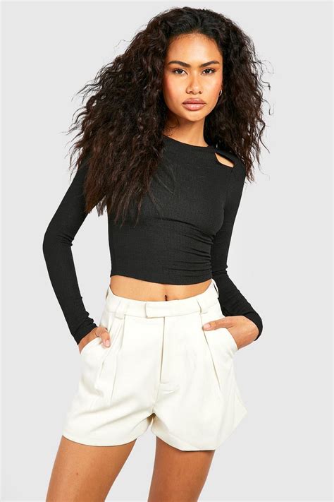 Cut Out Detail Long Sleeve Crop Top Boohoo Uk