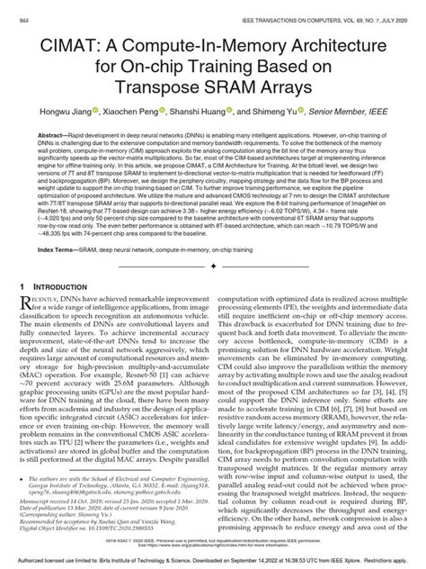 cimat a compute in memory architecture for on chip training based on