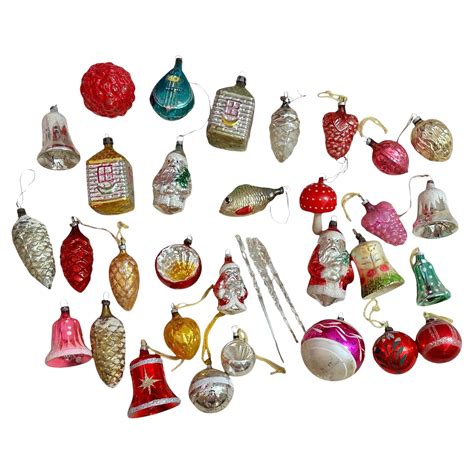 Lot Of 34 Mercury Glass Christmas Ornaments Vintage German 1910s