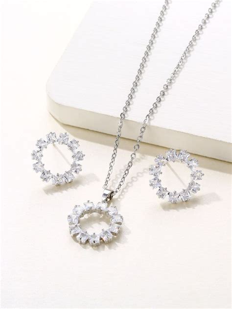 Zircon Decor Circle Charm Necklace And Earrings